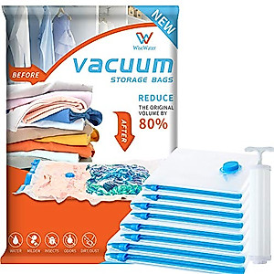 WISEWATER 10PCS Vacuum Storage Bags（2 x Jumbo, 2x Large, 2 x Medium, 2x Small，1x 3D，1x hand roll）Space Saving Bags with Travel Hand Pump（10pcs）