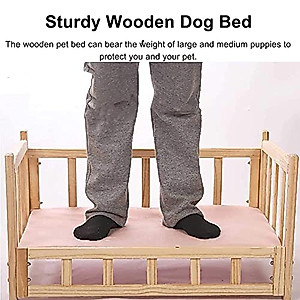 Dog Bed Blue Floral Raised, Wooden Eevated Pet cot Couch with Fenced & Stairs, for Arthritis Dogs/Senior Cats (Size : 112cmX64cm)