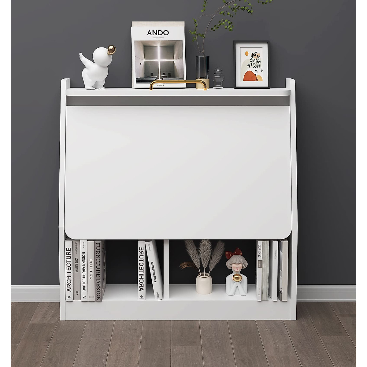 Pmnianhua Wall Mounted Desk, Wooden Folding Desk Space Saving Wall Desk with Storage Shelf Study Writing Table for Small Space (White)