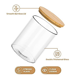 Glass Qtip Holder with Tray, CODOGOY Apothecary Jars with Lids for Bathroom Q tip Holder Bathroom Canisters for Cotton Balls Cotton Swabs Hair Ties Floss Perfume Jewelry