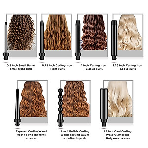 Curling Iron,PARWIN PRO BEAUTY 7 in 1 Curling Wand Set with 7 Interchangeable Barrels and Heat Protective Glove Auto Shut Off Dual Voltage