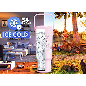 Meoky 40 oz Tumbler with Handle and Straw, Insulated Water Bottle, Stainless Steel Travel Mug, Keeps Cold for 34 Hours, 100% Leak Proof, Fits in Car Cup Holder (Bunny)