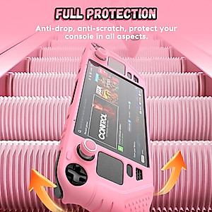IINE Protective Case for Steam Desk OLED, Steamdesk OLED Silicone Cover Case, 9-in-1 Protective Silicone Shell with Anti-Scratch Cover Protector, Steam Deck OLED Accessories Set,Pink
