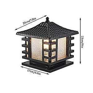 JSBDPHW Creative House Shape Metal Column Light Outdoor Waterproof Post Light LED Warm Light Pillar Lamp Glass Lampshade Garden Gate Fence Pedestal Light