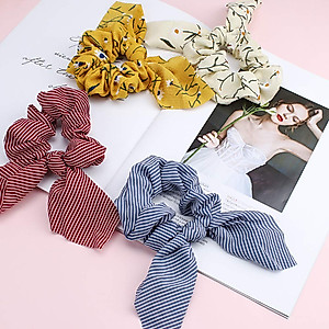 AOPRIE Chiffon Hair Bunny Ear Scrunchies with Bow - 20Pcs Elegant Hair Elastics, Ponytail Holders & Soft Hair Bands