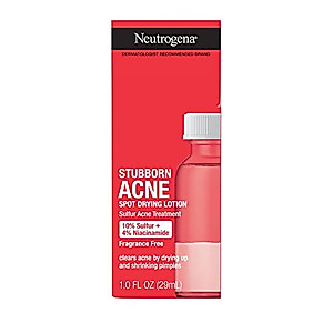Neutrogena Stubborn Acne Spot Drying Lotion, Fragrance-Free Sulfur Acne Treatment Clears Acne By Drying Up & Shrinking Pimples, Paraben- & Oil-Free, 10% Sulfur & 4% Niacinamide, 1.0 fl. oz