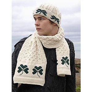 Aran Crafts Irish Shamrock Soft Cable Knitted Scarf 9"x60" (100% Merino Wool)