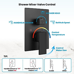 gotonovo 10'' Rain Shower Faucet System Rainfall Shower Head with Handheld Sprayer Waterfall Tub Spout Wall Mounted Mixer Combo Rough-in Valve and Trim Included 7.9 Inch Wide Spout Matte Black