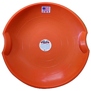 Flexible Flyer Flying Saucer 26 Inch Round Plastic Sled Snow Toy, 1 Person Winter Sled w/Hand Grips for Kids and Adults, Ages 4 Years and Up, Orange