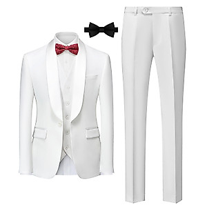 Mgnaie Men White Tuxedo Suit Set 3 Pieces Solid Premium Shawl Lapel Tux Jacket Vest Trousers Dinner Wedding 2024