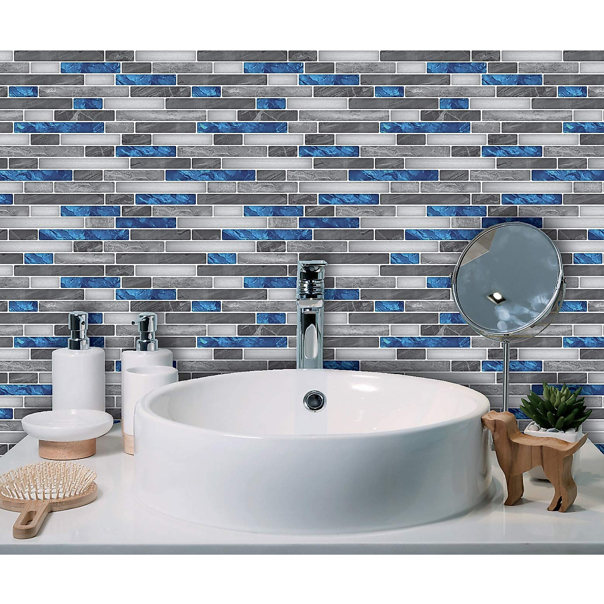 Art3d Peel & Stick Brick Kitchen Backsplash Self-Adhesive Wall Tile Stone Design, 10 Sheets, Blue Marlbe, 30 * 30cm (A17086P10)