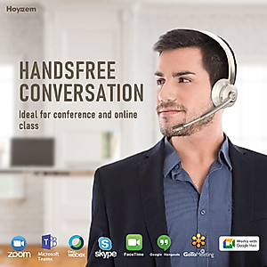 Bluetooth Headset, Wireless Headphones with Microphone Noise Canceling & USB Dongle, V5.0 Trucker Bluetooth Headset with Mic Mute & Charge Dock for PC/Laptop/Phone/Meeting/CallCenter/Office Gold
