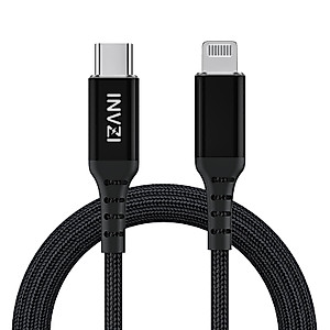 INVZI USB C to Lightning Cable with MFi Certified, iPhone Fast Charger 6.6ft Nylon Braided Cable for iPhone 16 Pro Max/Pro/Mini, iPhone 15 Pro Max, iPad 9, 8, Airpods Pro and More
