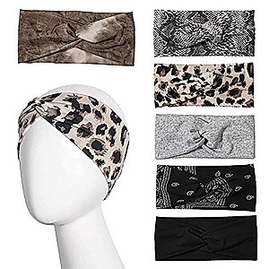 Artilady 6 Pack Wide Boho Headbands for Women - Soft Yoga Elastic Hair Bands for Girls Workout Running Sport Headwrap Non-slip Breathable (Printed)