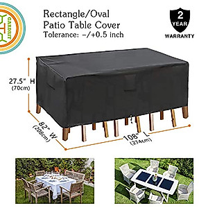 GARDRIT Patio Furniture Covers, Veranda Rectangular/Oval 100% Waterproof Patio Table Cover, 108’’L x 82’’W x 27.5’’H Heavy Duty 600D Outdoor Furniture Set Covers, Black