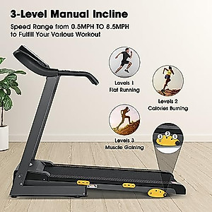 Treadmill with 3-Level Manual Incline for Home Use 17'' Wide Folding Electric Running Machine 2.5HP/8.5MPH with 15 Preset Programs Running Machine Large LCD Display