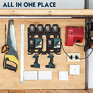 DITKOK 3 in 1 Wall Mount Shelf for Makita Battery, Holder for Makita DC18RC DC18RD Charger, Hanger for Cordless Drill Driver, Cordless Drill Charging Station