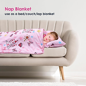 Kids Sleeping Bag Nap Mat with Removable Pillow and Blanket,Extra Thick Large 2 in 1 Slumber Bags for Boys Girls,Toddler Nap Mat for Preschool Daycare Travel Camping