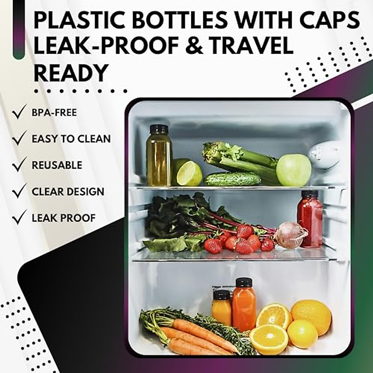 Green Direct 12 oz Clear Plastic Reusable Juice Bottles with Caps | Empty Water Bottles for Juicing, Smoothies, Shakes | BPA-Free, Durable & Leakproof | Pack of 12