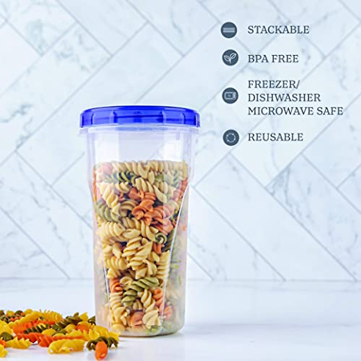 PLASTICPRO 48 Ounce Twist Top Deli Containers Clear bottom With Blue Top Twist on Lids Reusable, Stackable, Food Storage Freezer Container Pack of 4 (Blue)