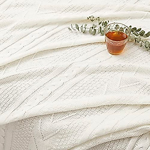 Eychei Ivory White Knitted Throw Blanket,Lightweight Decorative Knitted Blanket,Warm and Soft Throw Blanket for Sofa Couch Bed Chair 50"x60"