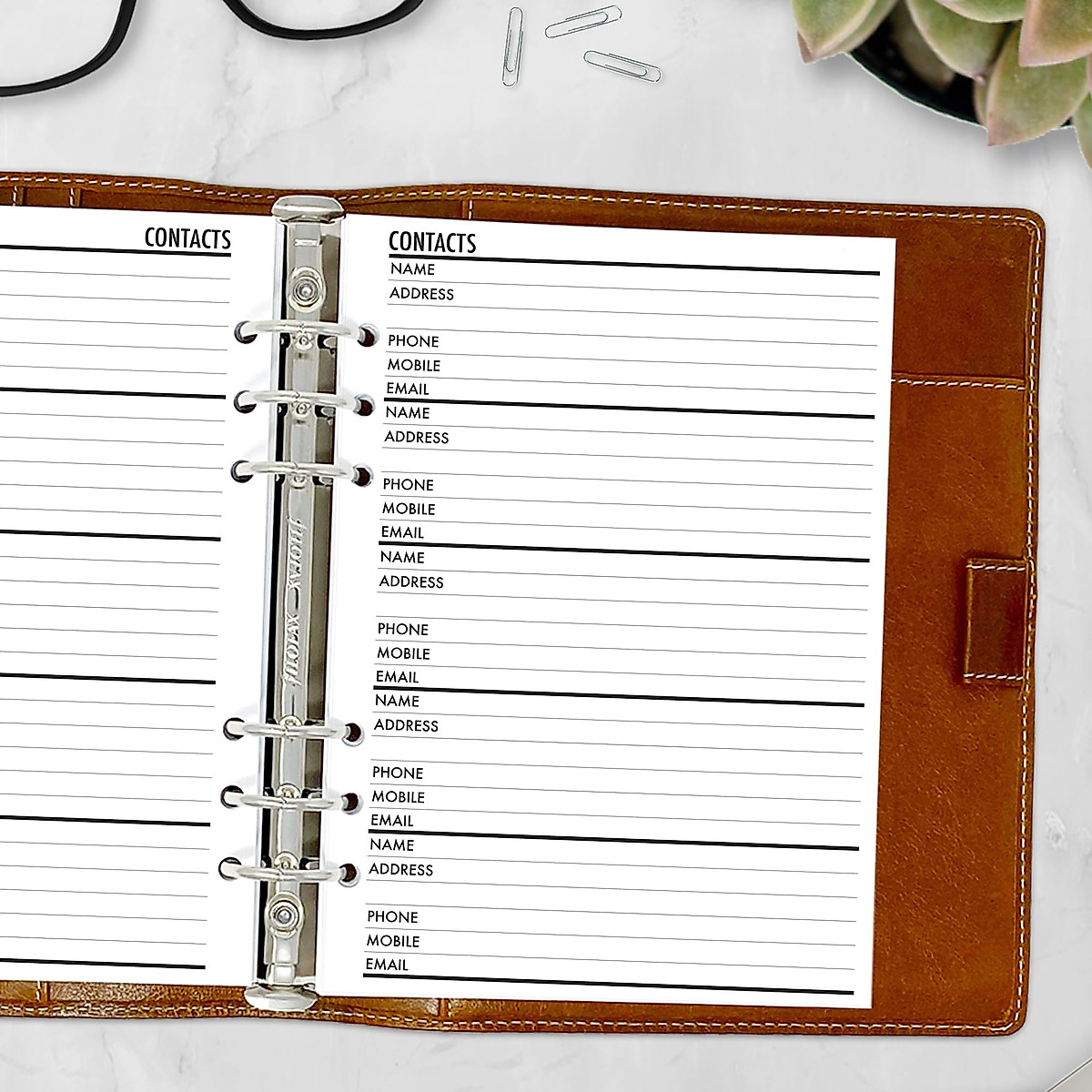A5 Contacts Address Book Planner Insert Refill, 5.83″ x 8.27″, Fits 6-Rings Binders - Filofax, LV GM, Moterm, Choice of Quantity