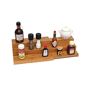 Lipper International 8807 Bamboo Wood Expandable 3-Tier Step Shelf Kitchen Organizer, 12" x 7-7/8" x 4-1/4"