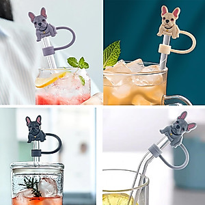 Velaco 4Pcs 0.4in/10mm Diameter Silicone Straw Covers Cap Compatible with Stanley 20 30&40 Oz Cup, Cute Dog Straw Toppers for Stanley 40 Oz Tumbler with Handle, Dust-Proof Straw Caps for Water Bottle