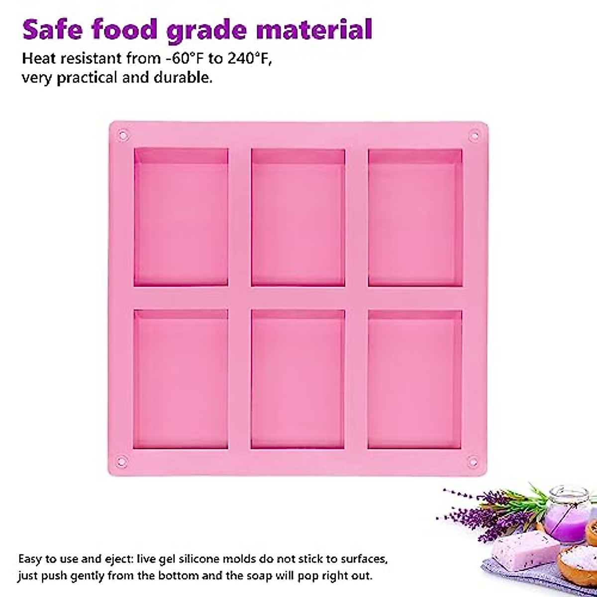 Dohia Silicone Soap Molds 6 Cavities Silicone Baking Mold DIY Handmade Soap Making D1-2306-FXSGZM (Pink)