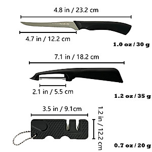 KAKUSEE Koumei Nakamua Japanese knife and kitchen scissors, bread knife, peeler, knife sharpener, set of 5, Cut meat and fish, peel fruit and vegetables, cut bread and cheese