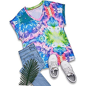 Bravetoshop Women Summer T Shirts Loose Fit Short Sleeve Blouse V Neck Sunflower Printed Tee Tops (C-Green,XXL)