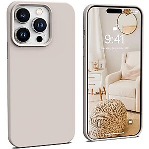IceSword iPhone 14 Pro Max Case Stone, Liquid Silicone Shockproof Phone Case Cover, Light Beige Tan Cream Warm Sand Pearl Cute, Drop Protective (Soft Anti-Scratch Microfiber Lining) 6.7" 14PM - Stone