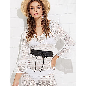 Earnda Women Fashion Obi Belt Faux Leather Wide Wrap Waist Cinch Belt for Dress Black Medium