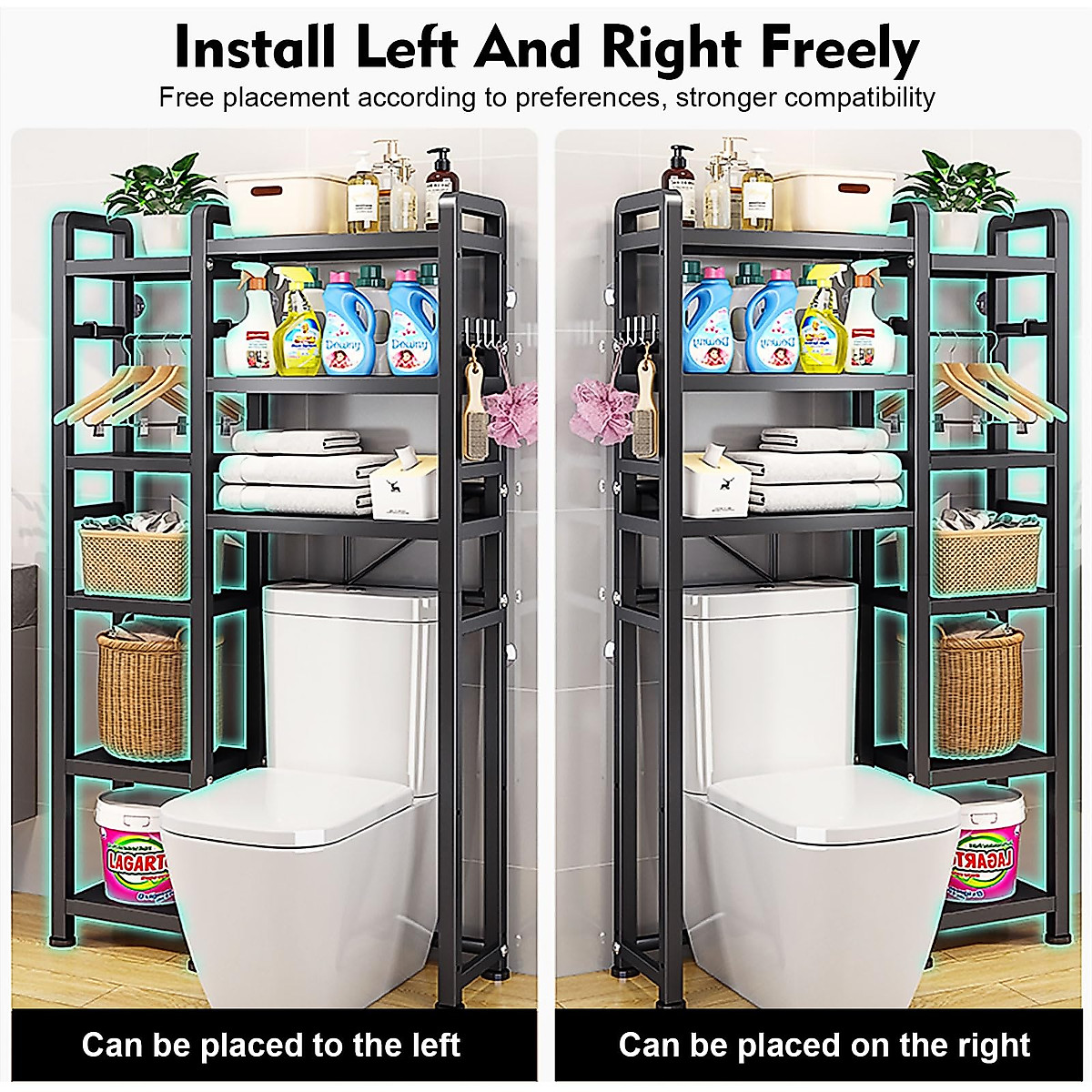 BVBOX Over The Toilet and Washer Storage Shelf, Bathroom Organizer with Adjustable PositionShelf, Bathroom Storage, Width-Adjustable Storage Rack for Restroom, Laundry