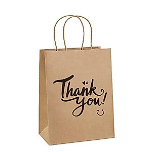 BagDream Paper Bags 8x4.25x10.5 25Pcs Thank You Gift Bags, Party Bags, Shopping Bags, Wedding Bags, Retail Bags, Merchandise Bags, Brown Kraft Paper Gift Bags with Handles