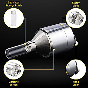 Spice Grinder Hand Mill Funnel Spice Crusher Funnel Shape Metal Grinder Fine Powder with Storage Bottle