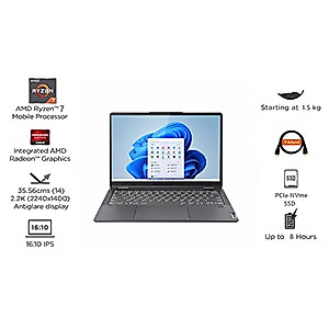 Lenovo Flex 5 14" 2-in-1 Touchscreen Laptop - AMD Ryzen 7 5700U - 16:10 2K QHD (2240 x 1400) 100% sRGB Display - 16GB RAM - 512GB PCIe SSD - Type-C - Fingerprint - Wi-Fi 6 – Win 11- w/HDMI Cable