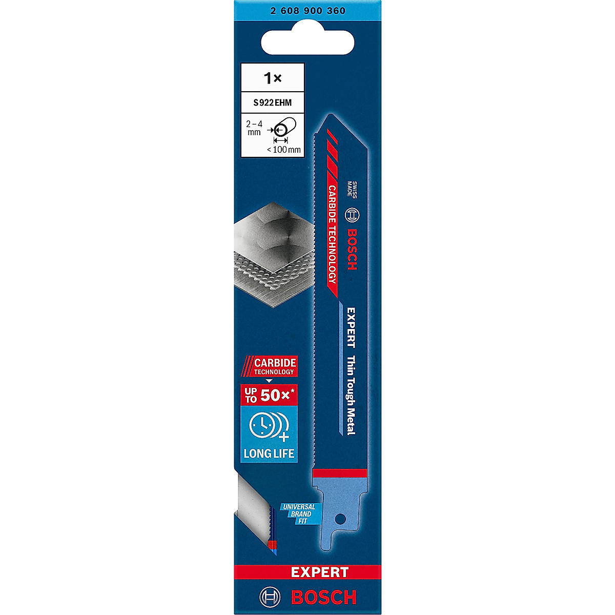 Bosch Professional 1x Expert ‘Thin Tough Metal’ S 922 EHM Reciprocating Saw Blade (for Stainless steel sheets, Length 150 mm, Accessories Reciprocating Saw)