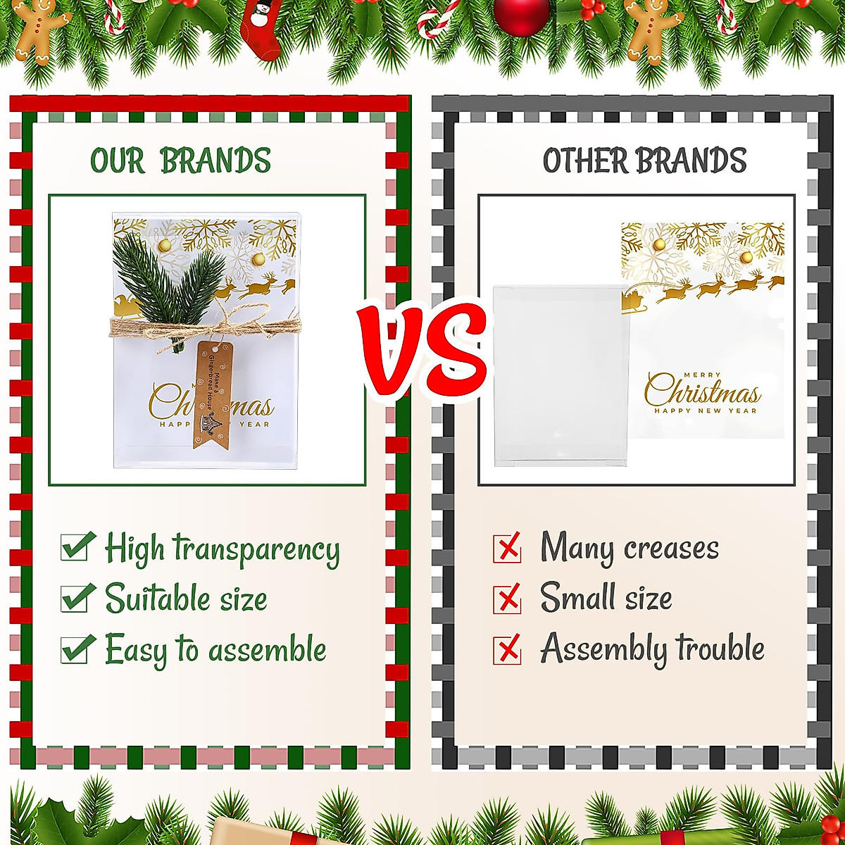 Suzile 50 Set Clear Greeting Card Box 5.39 x 7.36 x 1 Inch Christmas Card Box Plastic Photo Storage Box Case Transparent Gift Favor Box with Xmas Hanging Labels Twine Decorative Tree Branch