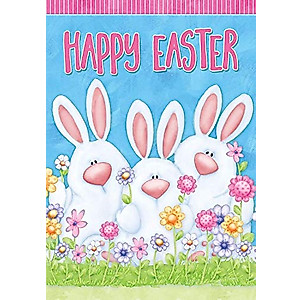Dtzzou Happy Easter Bunny Garden Flag 12.5" x 18" Outdoor & Indoor Decorative Cute Rabbit Double Sided Flag for Spring Easter Decoration