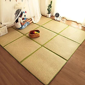 MYOYAY 71'' x 71'' Tatami Mat Rattan Japanese Floor Mats 0.47'' Thick Igusa Tatami Futon Mattress Non-Slip Breathable Memory Foam Tatami Area Rug Mat Bedroom Yoga Zen Sleeping Crawling(Green)
