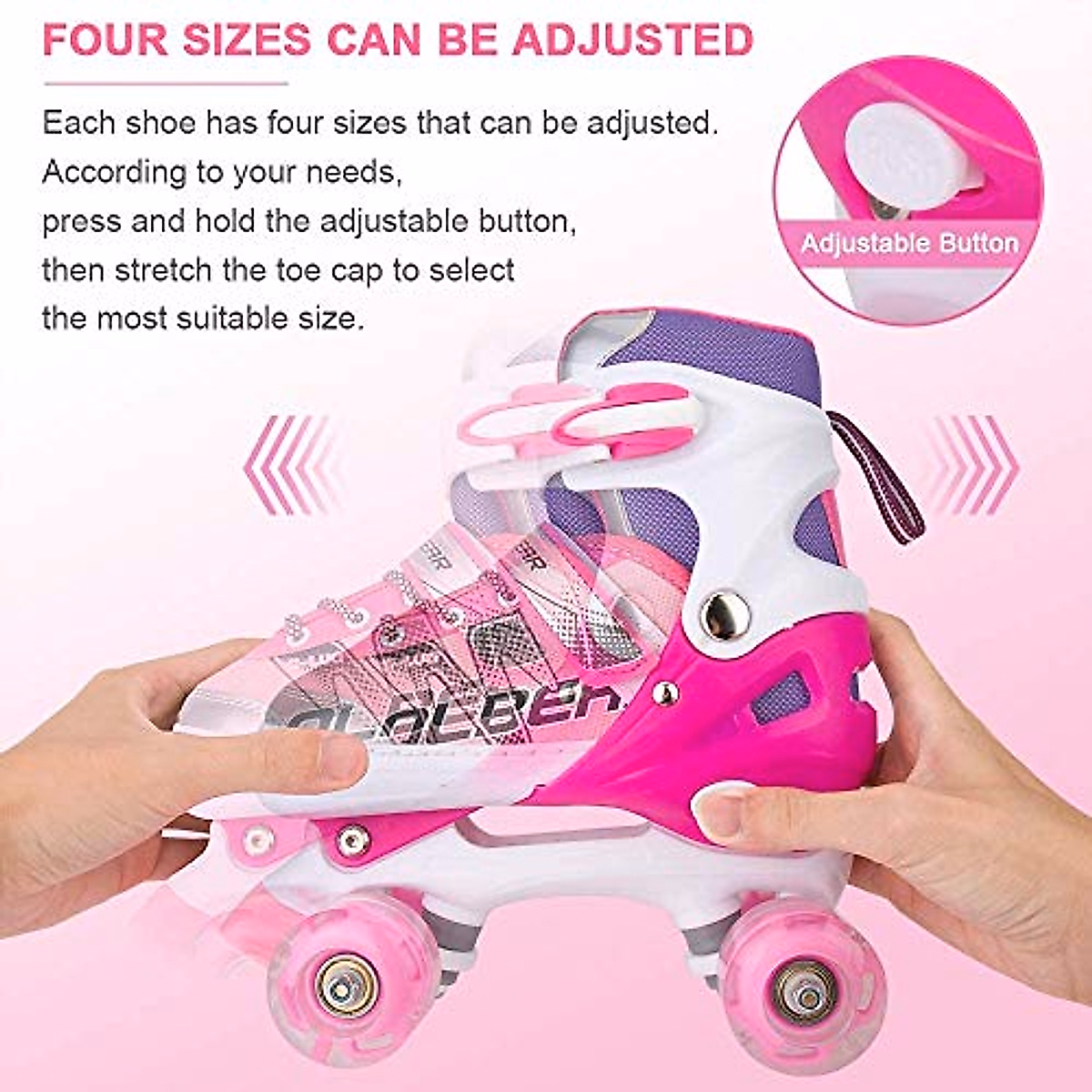 Sowume Adjustable Kids Roller Skates for Girls and Women, All 8 Wheels of Girl's Skates Shine, Safe and Fun Illuminating for Beginner
