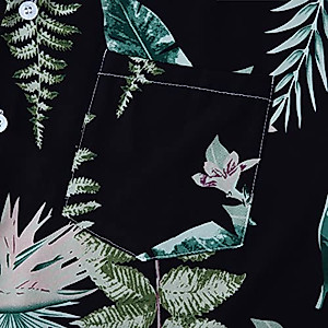 DUOWEI Male Spring and Summer Single Breasted Shirts Casual Print Lapel Beach Short Sleeve Pocket Outdoor Vacation Shirts Black