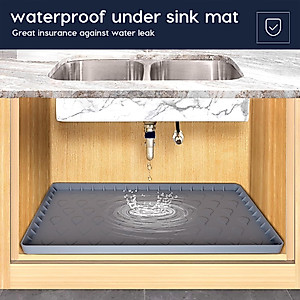 Capon Under Sink Mat for Cabinet, 22"x34" Silicone Waterproof Kitchen Cabinet Tray, Cabinet liner holds over 3.3 Gallons, Cabinet Protector, for Drips Leaks Spills