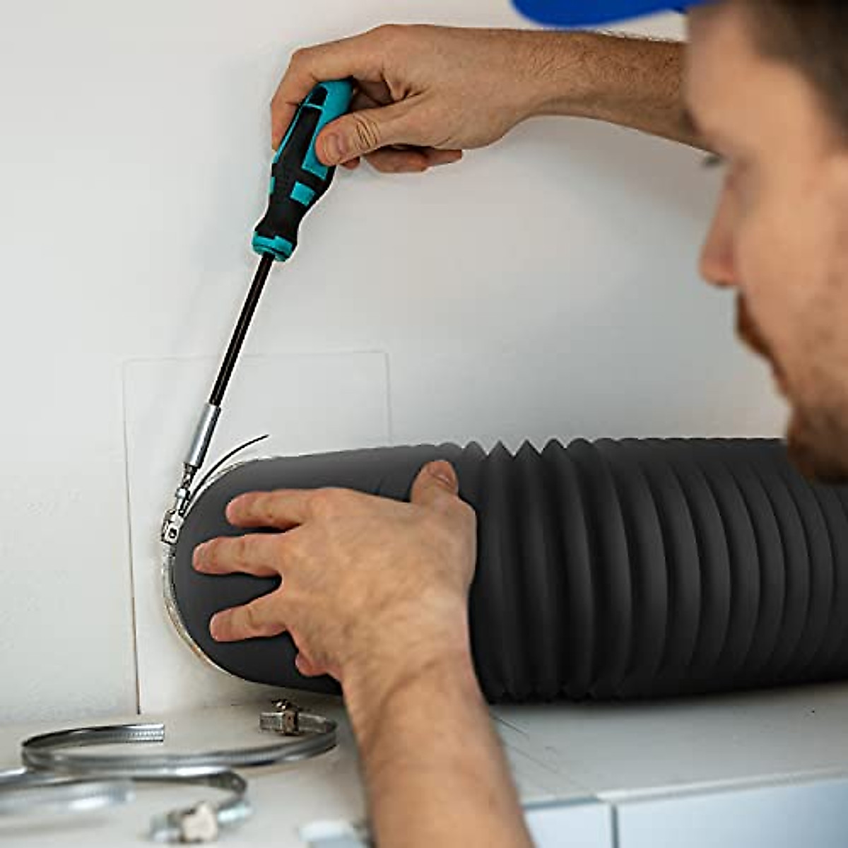 iPower Flexible 4 Inch 8 Feet Aluminum Ducting 4 Layer Protection Dryer Vent Hose for HVAC Heating Cooling Ventilation and Exhaust, 2 Clamps Included, Black