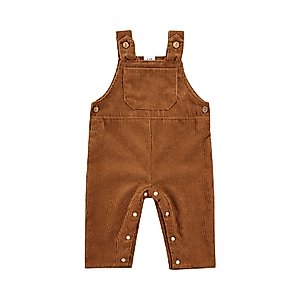 Kuriozud Toddler Baby Girl Boy Corduroy Overall Solid Bib Pants Suspender Trousers with Pocket Bottom Clothes (C-Brown, 9-12 Months)