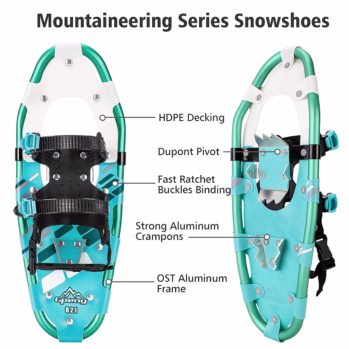 Gpeng Snowshoes for Men and Women,Lightweight Aluminum Snow Shoes for Adults, Kids Snowshoes with Pole,14"/21"/25"/30",Carry Bag Included