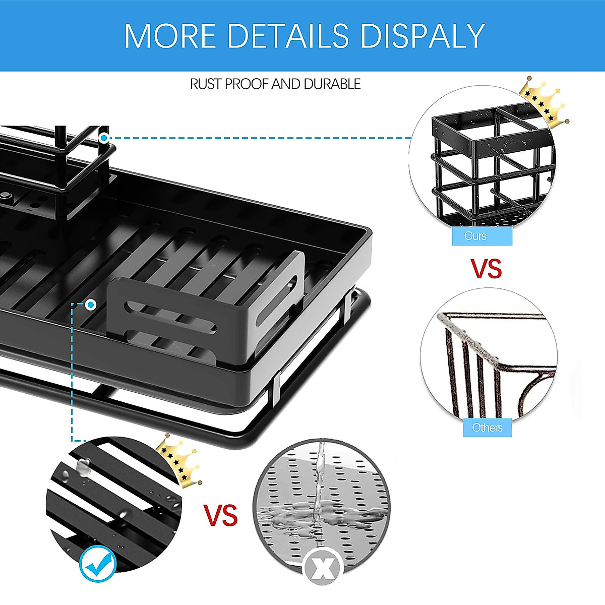 Meritpick Sink Caddy Kitchen Sink Organizer, Sponge Holder for Kitchen Sink, Kitchen Sink Sponge Holder with Removable Drain Pan for Sponge, Brush, Bottles,Dish Soap (A)