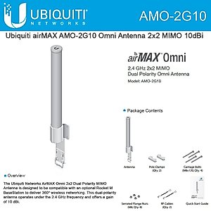 Ubiquiti AMO-2G10 2.4GHz Omni-Directional Antenna Dual-Polarizarion 10DBI