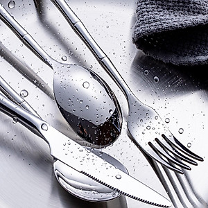 Bamboo Stub Handle Stainless Steel Cutlery Set Western Dinner Knife Fork Spoon Steak Knife Fork Spoon